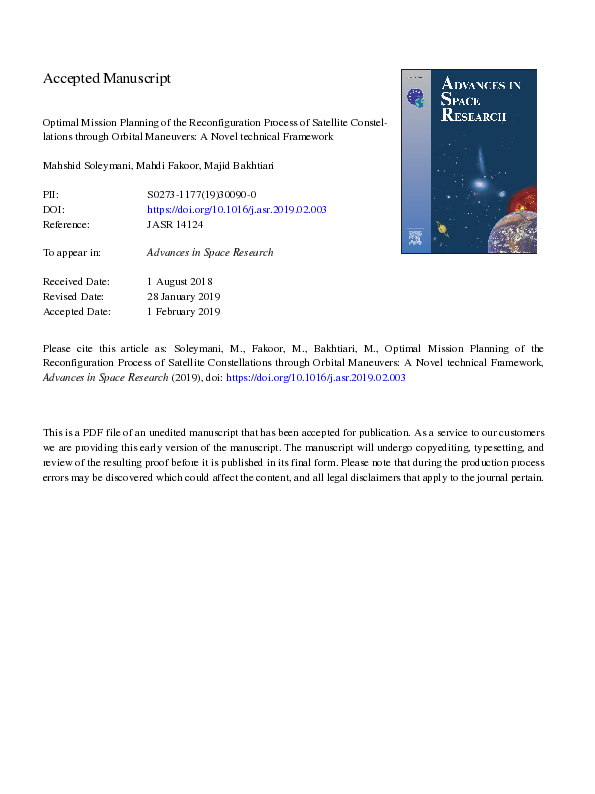 Pdf Optimal Mission Planning Of The Reconfiguration Process Of