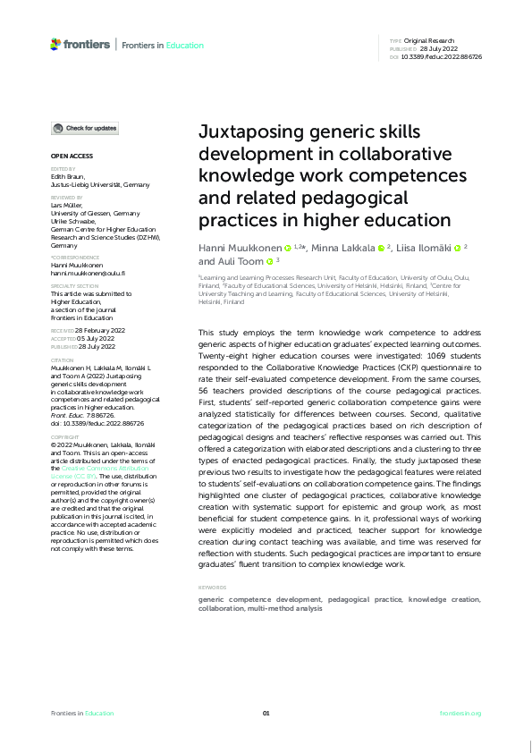 (PDF) Juxtaposing generic skills development in collaborative knowledge work competences and ...
