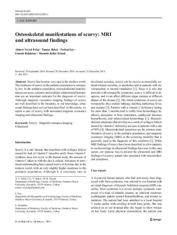 (PDF) Osteoskeletal manifestations of scurvy: MRI and ultrasound findings