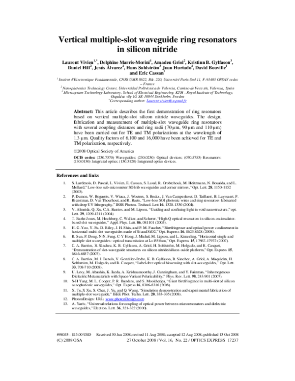 (PDF) Vertical multiple-slot waveguide ring resonators in silicon nitride | Daniel Hill ...