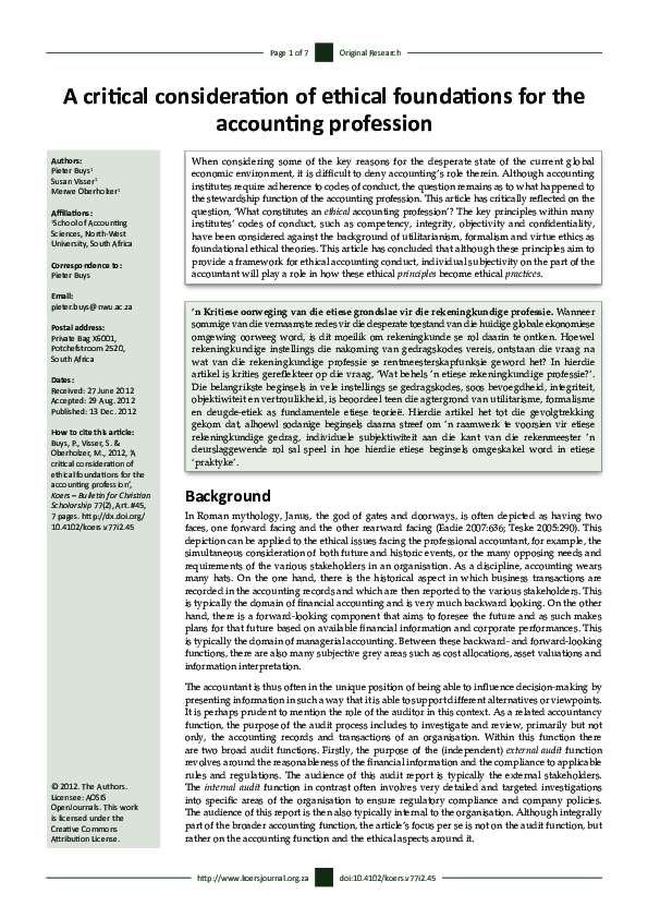 (PDF) A critical consideration of ethical foundations for the ...