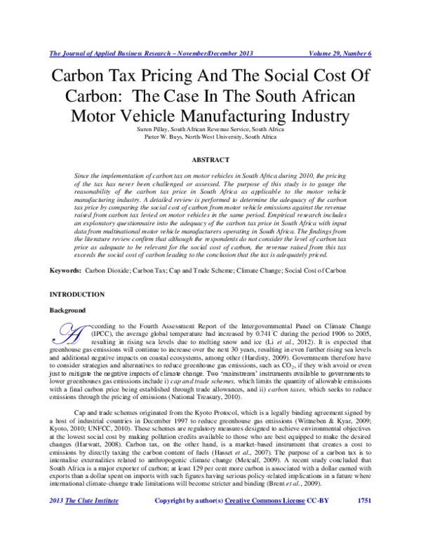 (PDF) Carbon Tax Pricing And The Social Cost Of Carbon: The Case In The ...