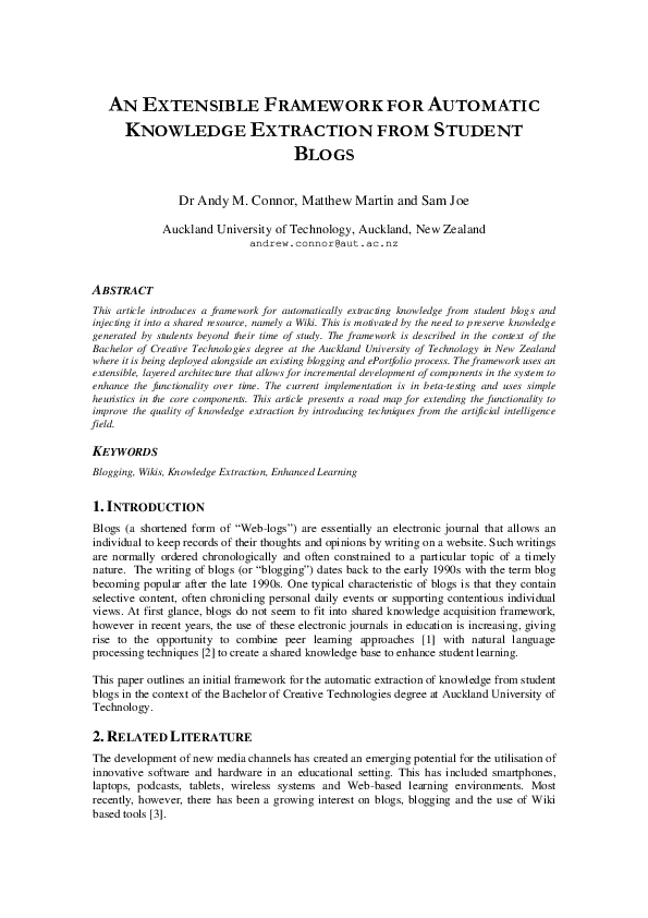 (PDF) An Extensible Framework for Automatic Knowledge Extraction From Studen Blogs