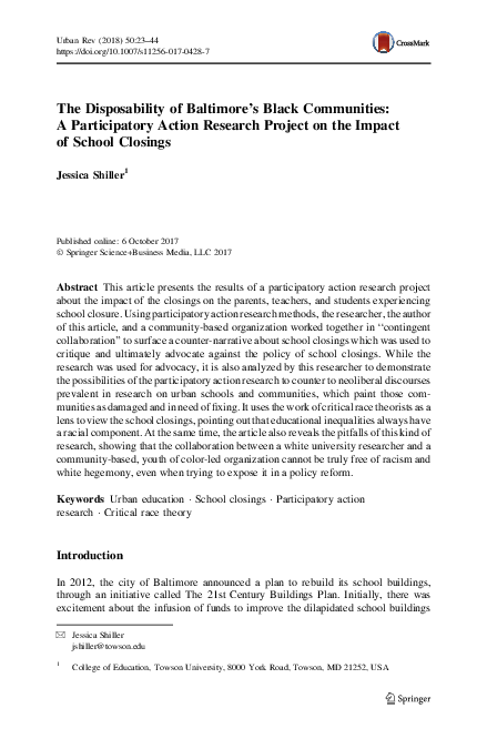 (PDF) The Disposability of Baltimore’s Black Communities: A ...