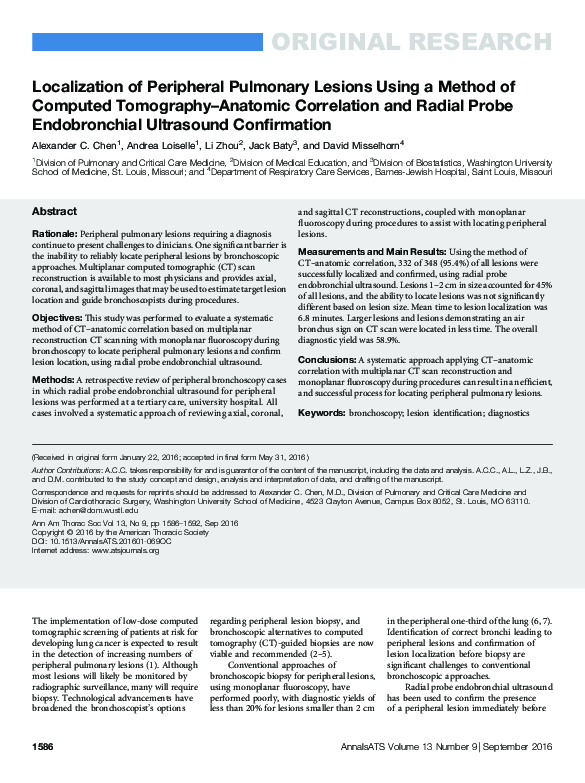 (PDF) CT-Anatomic Correlation and Radial Probe US for Pulmonary Lesions