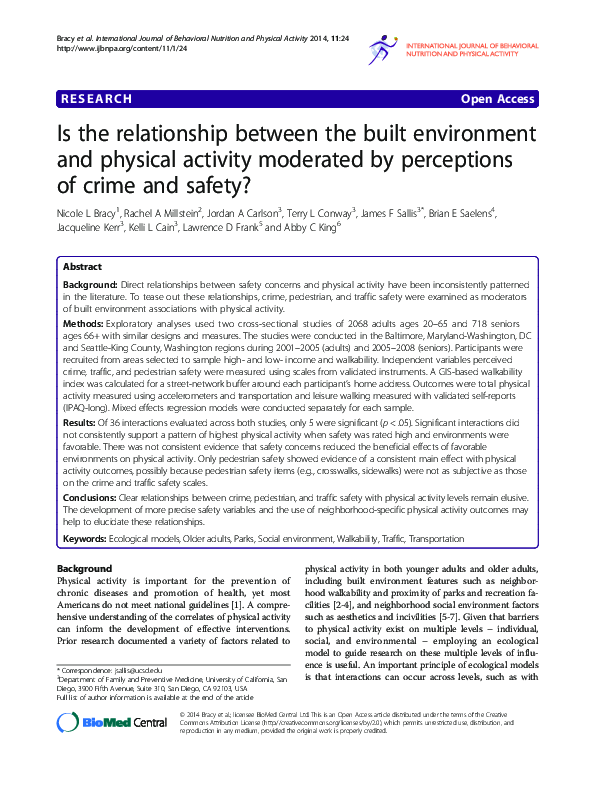 (PDF) Built Environment, Safety Perceptions, and Activity