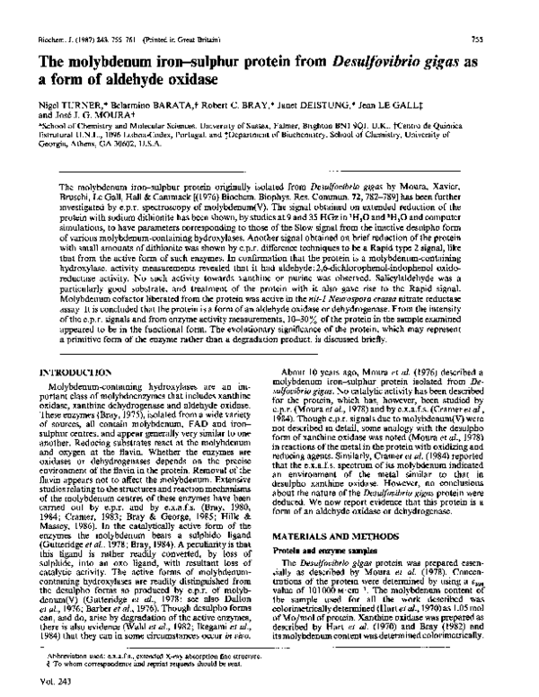 (PDF) The molybdenum iron-sulphur protein from Desulfovibrio gigas as a ...