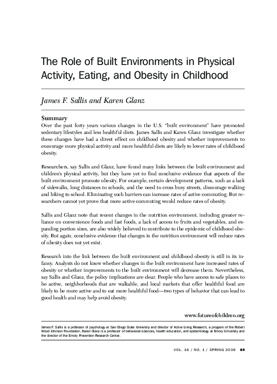 (PDF) The Role of Built Environments in Physical Activity, Eating, and ...