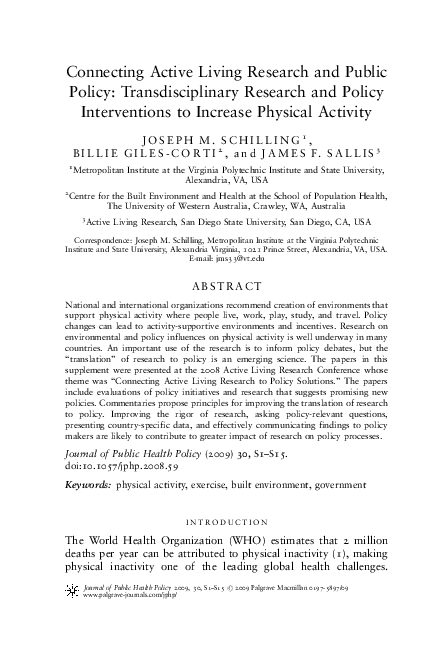 (PDF) Connecting Active Living Research and Public Policy ...