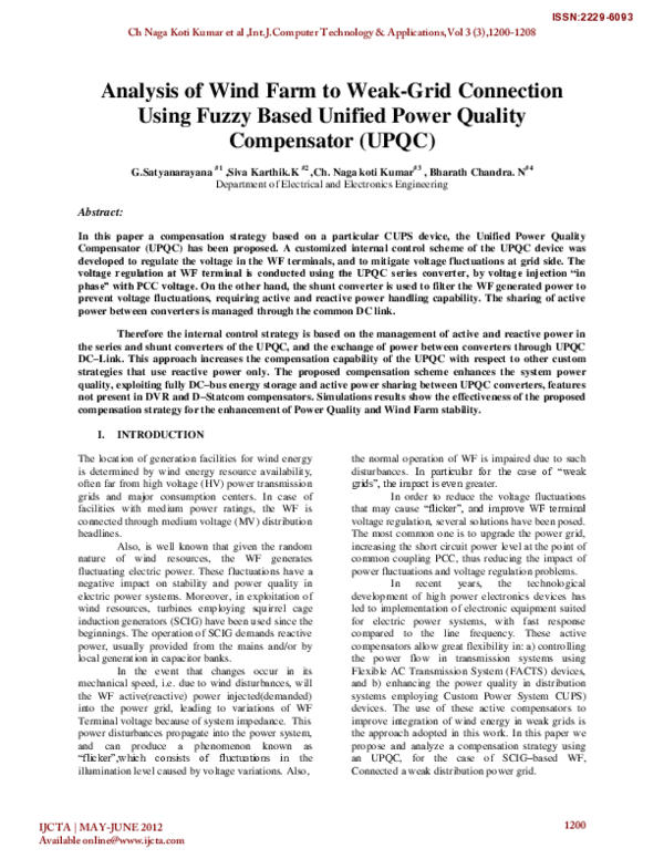 Pdf Analysis Of Wind Farm To Weak Grid Connection Using Fuzzy Based