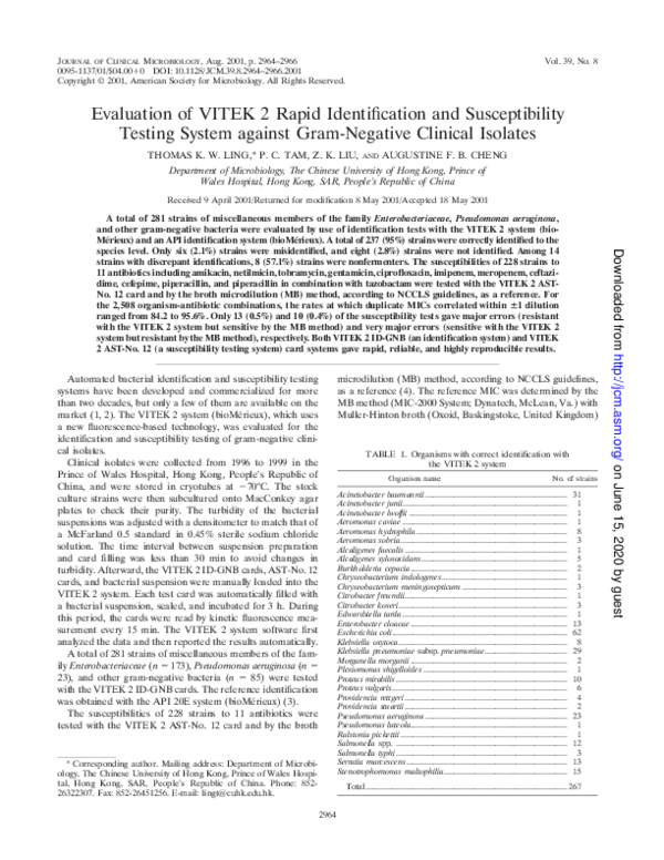 (PDF) Evaluation of VITEK 2 Rapid Identification and Susceptibility ...