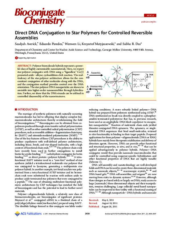 (PDF) Direct DNA Conjugation to Star Polymers for Controlled Reversible ...