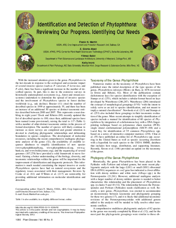 (PDF) Identification and Detection of Phytophthora: Reviewing Our Progress, Identifying Our Needs