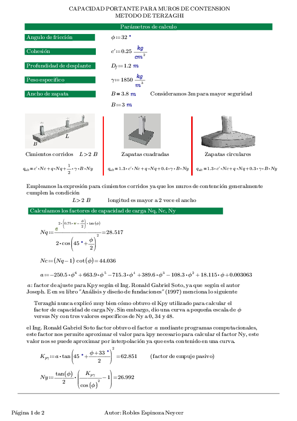 (PDF) CAPACIDAD PORTANTE PARA MUROS DE CONTENSION METODO DE TERZAGHI