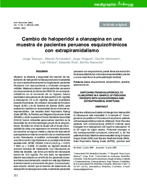 (PDF) Cambio de haloperidol a olanzapina en una muestra de pacientes ...
