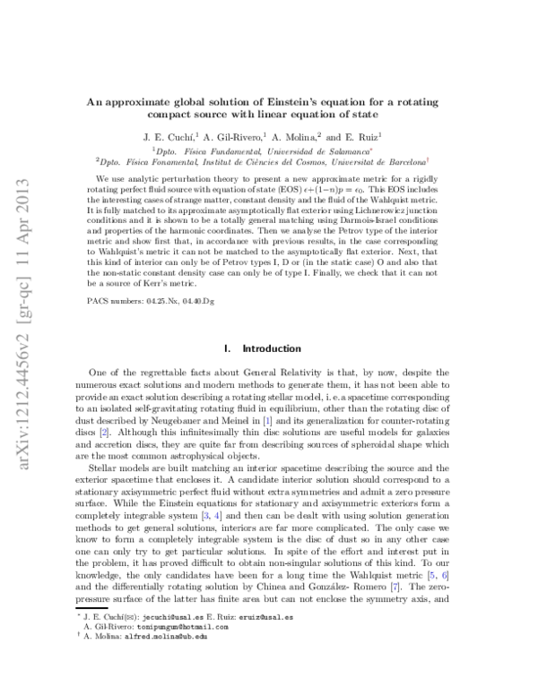 (PDF) An approximate global solution of Einstein’s equation for a ...