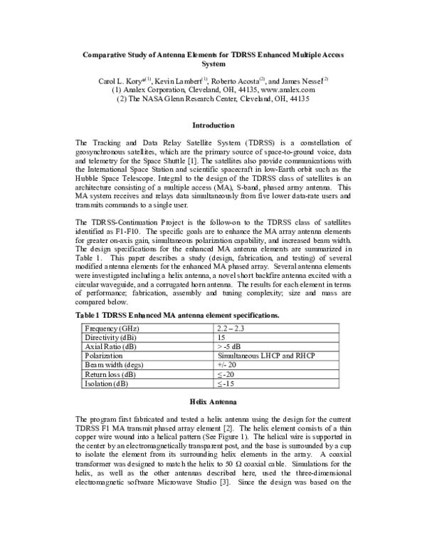 (PDF) Comparative study of antenna elements for TDRSS enhanced multiple access system | Roberto ...