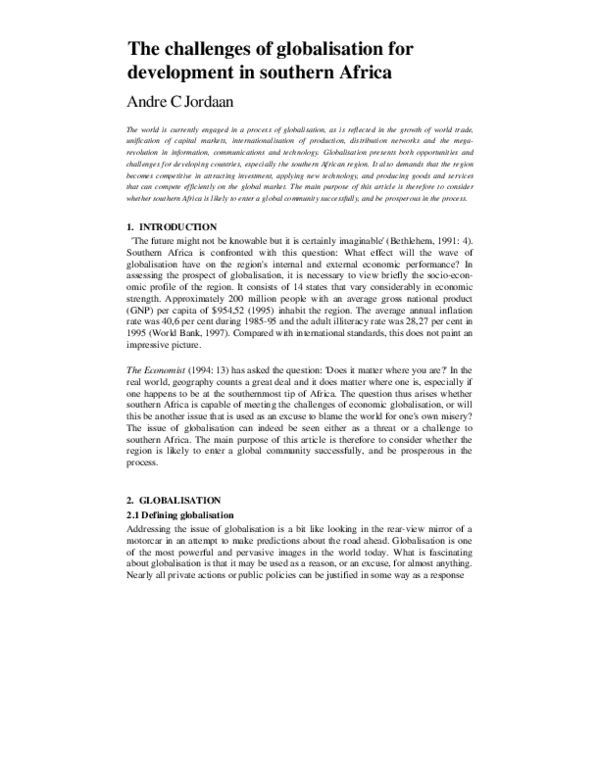 (PDF) The challenges of globalisation for development in southern Africa