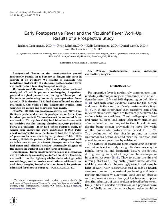 (PDF) Early Postoperative Fever and the “Routine” Fever Work-Up ...