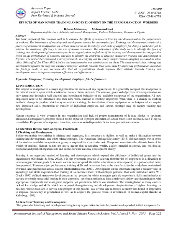 (PDF) Effects of Manpower Training and Development on the Performance ...