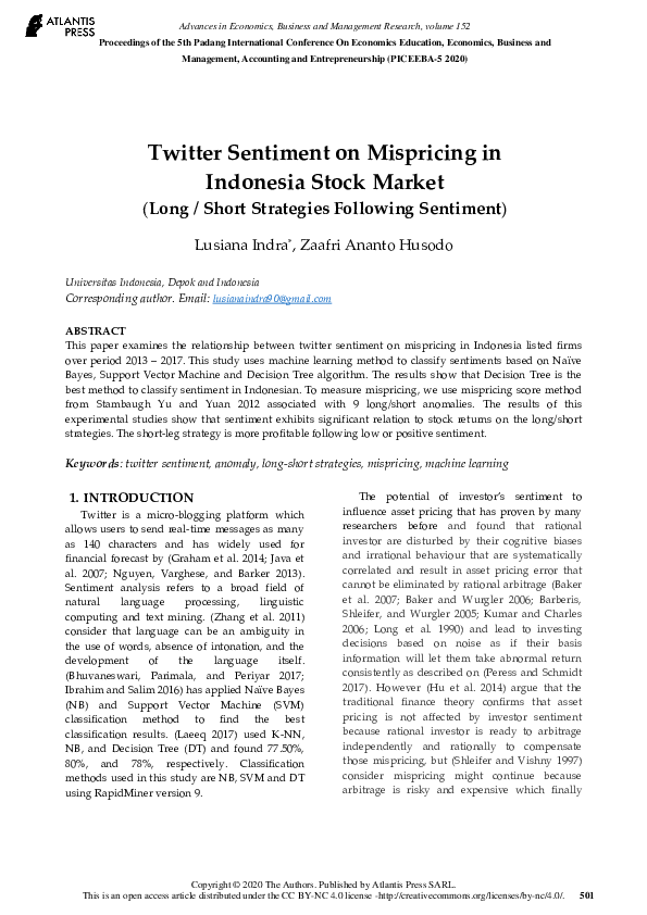 (PDF) Twitter Sentiment on Mispricing in Indonesia Stock Market
