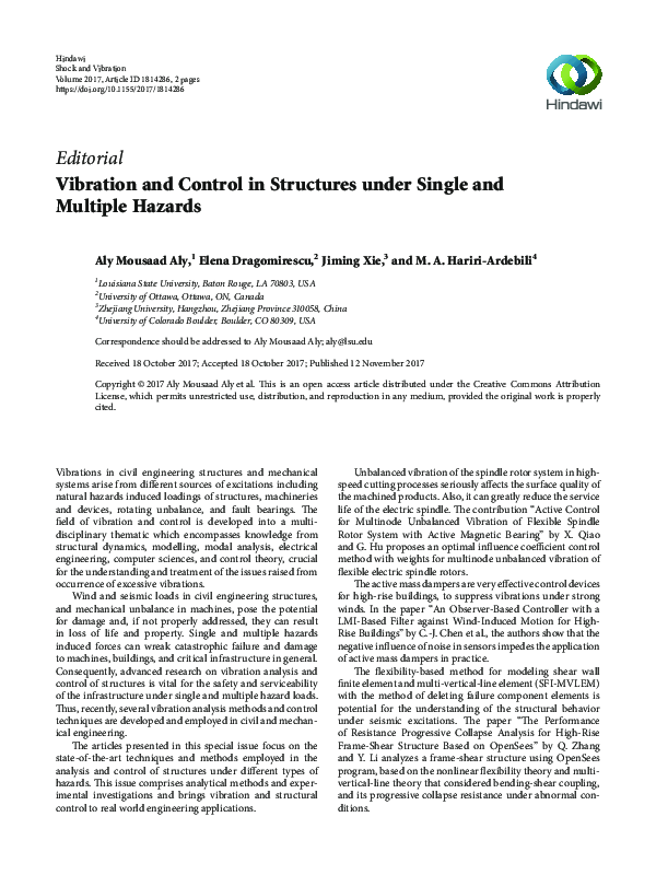 (PDF) Vibration and Control in Structures under Single and Multiple Hazards