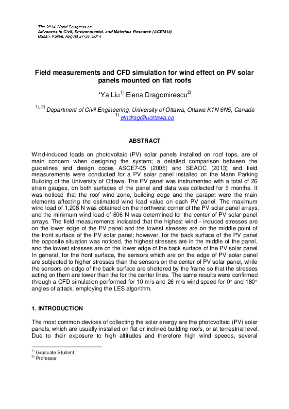 (PDF) Field measurements and CFD simulation for wind effect on PV solar ...