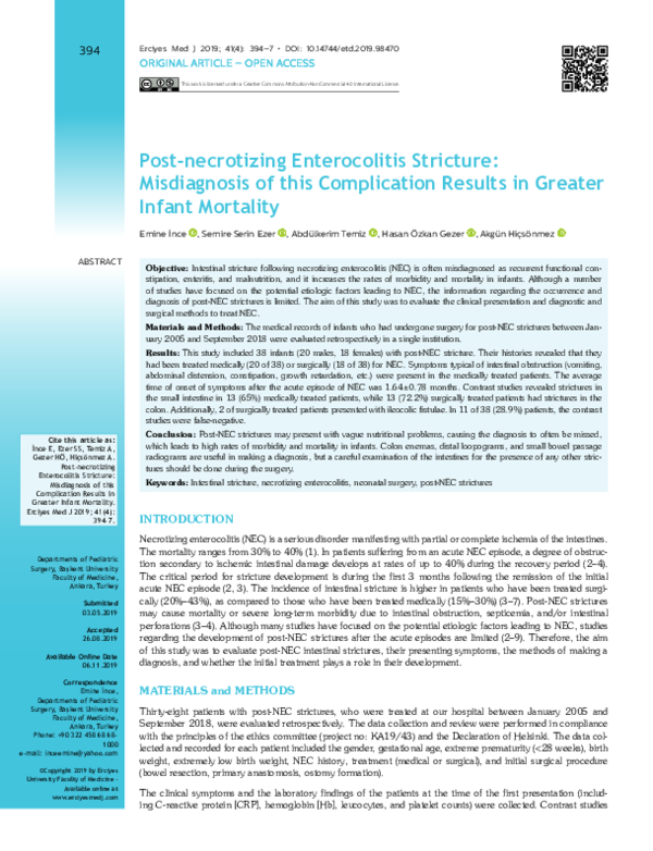 (PDF) Post-necrotizing Enterocolitis Stricture: Misdiagnosis of this ...