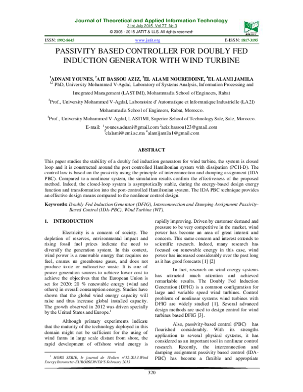 Pdf Passivity Based Controller For Doubly Fed Induction Generator With Wind Turbine