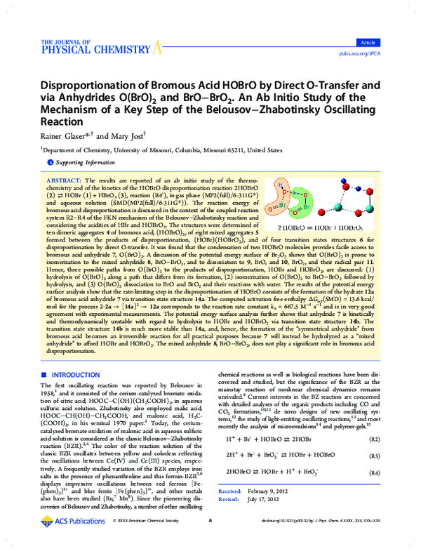 (PDF) Disproportionation of Bromous Acid HOBrO by Direct O-Transfer and ...