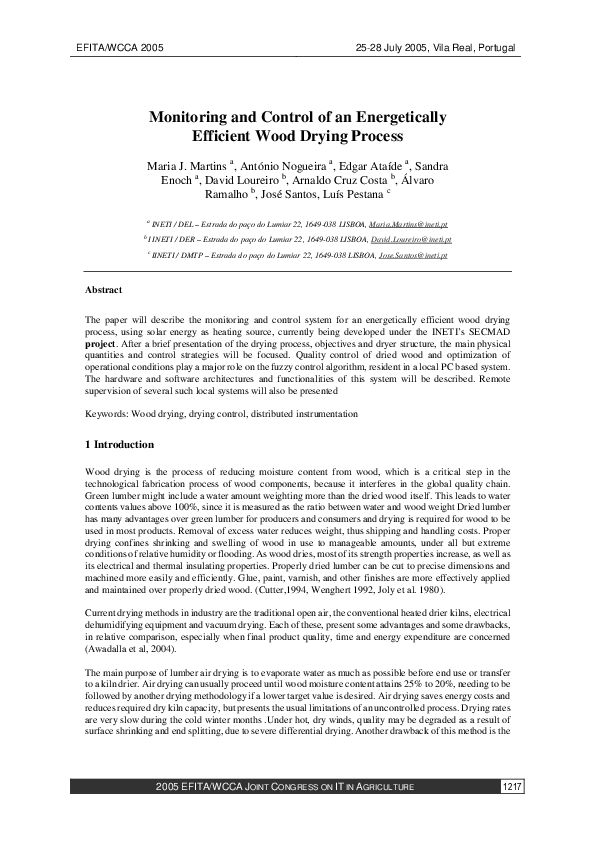 (PDF) Monitoring and Control of an Energetically Efficient Wood Drying Process
