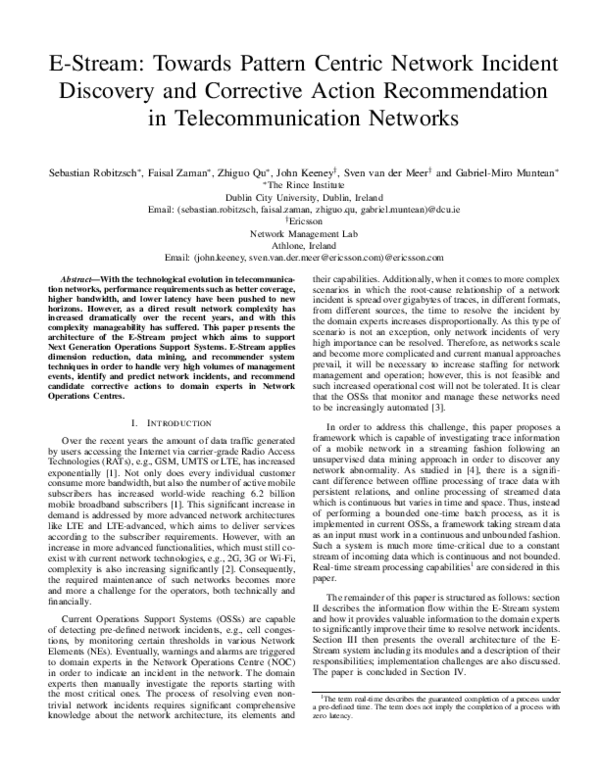 (PDF) E-stream: Towards pattern centric network incident discovery and ...