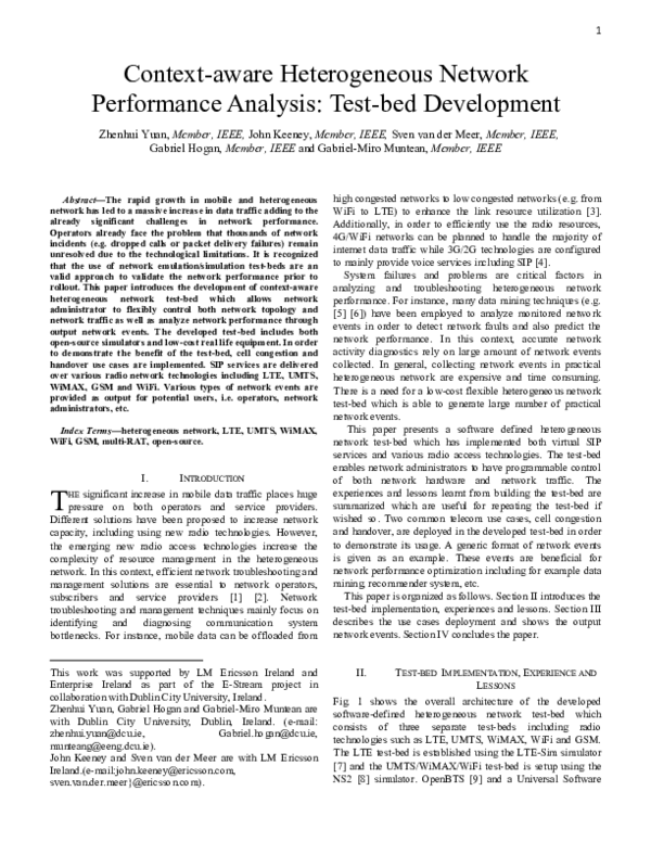 (PDF) Context-aware heterogeneous network performance analysis: Test ...