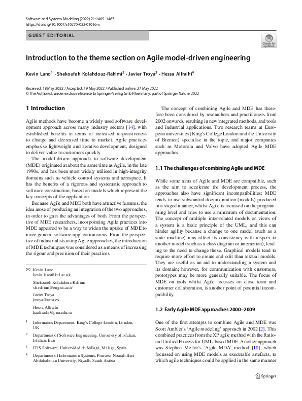 (PDF) Introduction to the theme section on Agile model-driven engineering