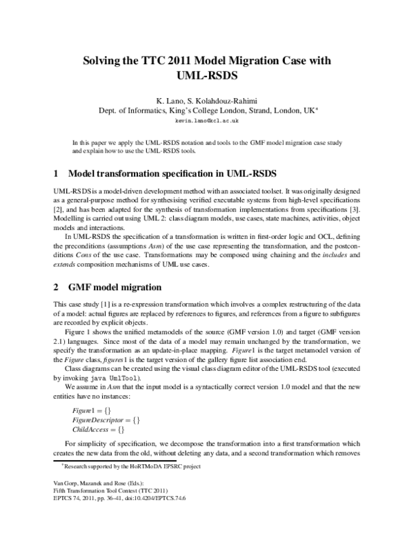 Pdf Solving The Ttc 2011 Model Migration Case With Uml Rsds
