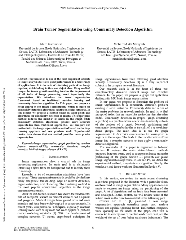 (PDF) Brain Tumor Segmentation using Community Detection Algorithm