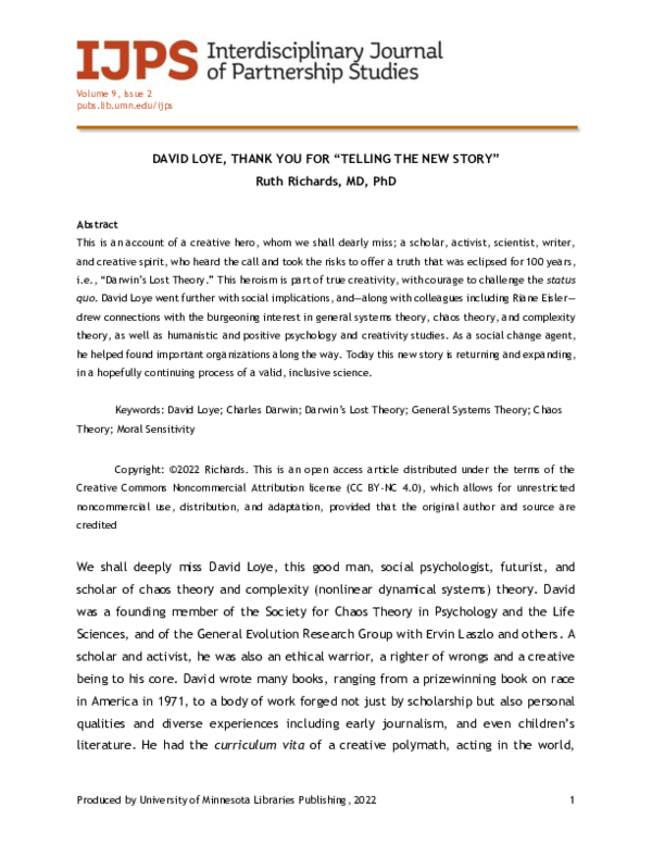 (PDF) David Loye, Thank You for “Telling The New Story”