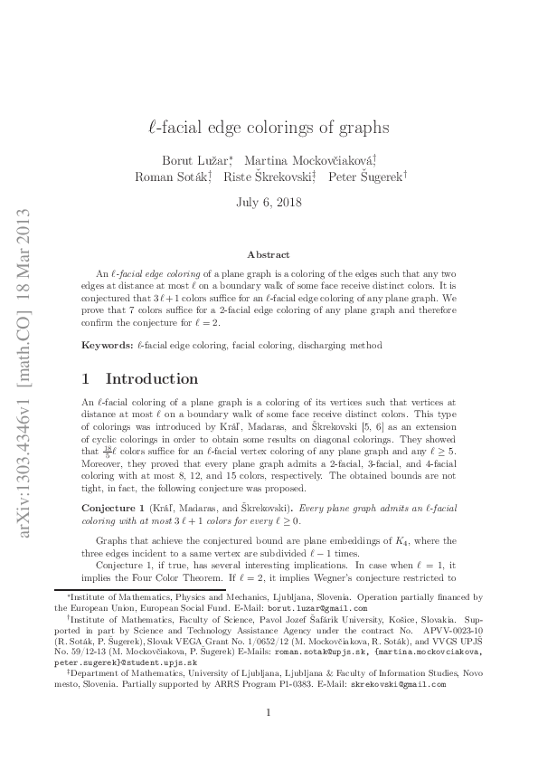 (PDF) ℓ-Facial Edge Colorings of Graphs | Riste Škrekovski - Academia.edu (PDF) ℓ-Facial Edge Colorings of Graphs | Riste Škrekovski - Academia.edu
