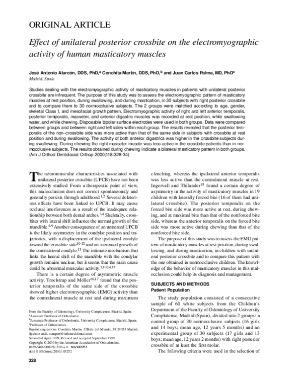 (PDF) Effect of unilateral posterior crossbite on the electromyographic ...