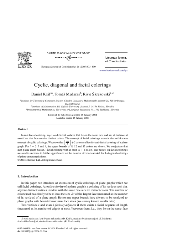 (PDF) Cyclic, diagonal and facial colorings