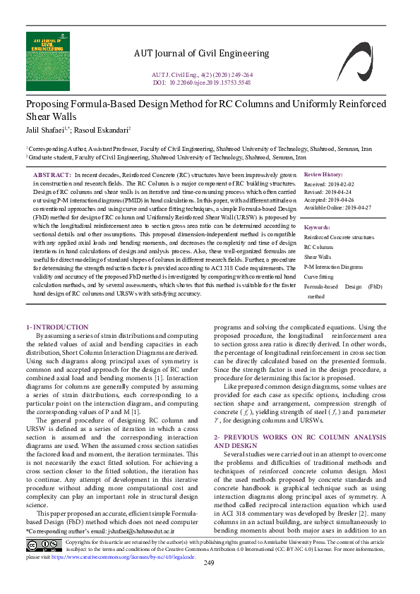 (PDF) Proposing Formula-Based Design Method for RC Columns and Uniformly Reinforced Shear Walls