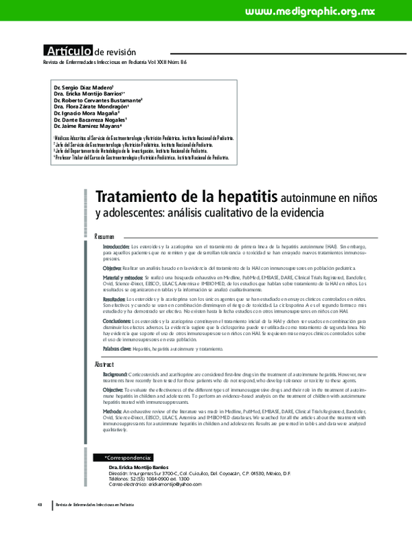 (PDF) Tratamiento de la hepatitis autoinmune en niños y adolescentes ...