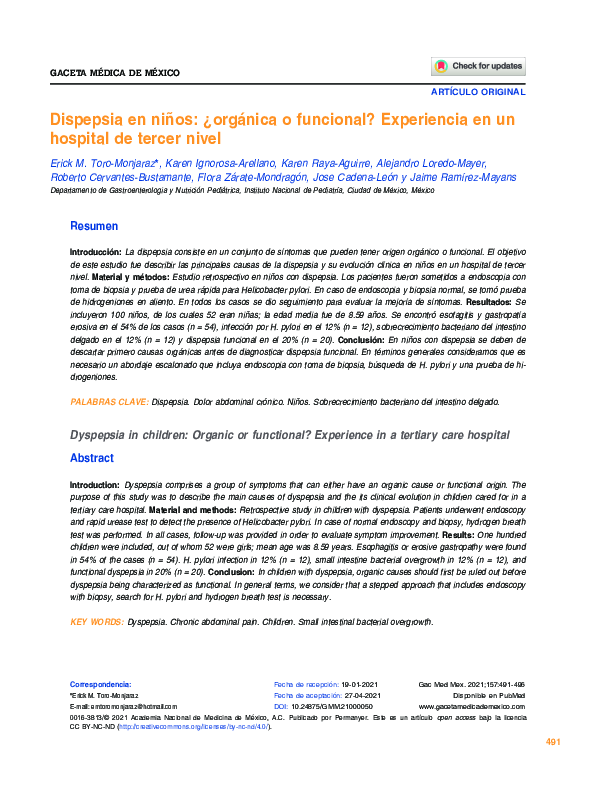 (PDF) Dispepsia en niños: ¿orgánica o funcional? Experiencia en un ...