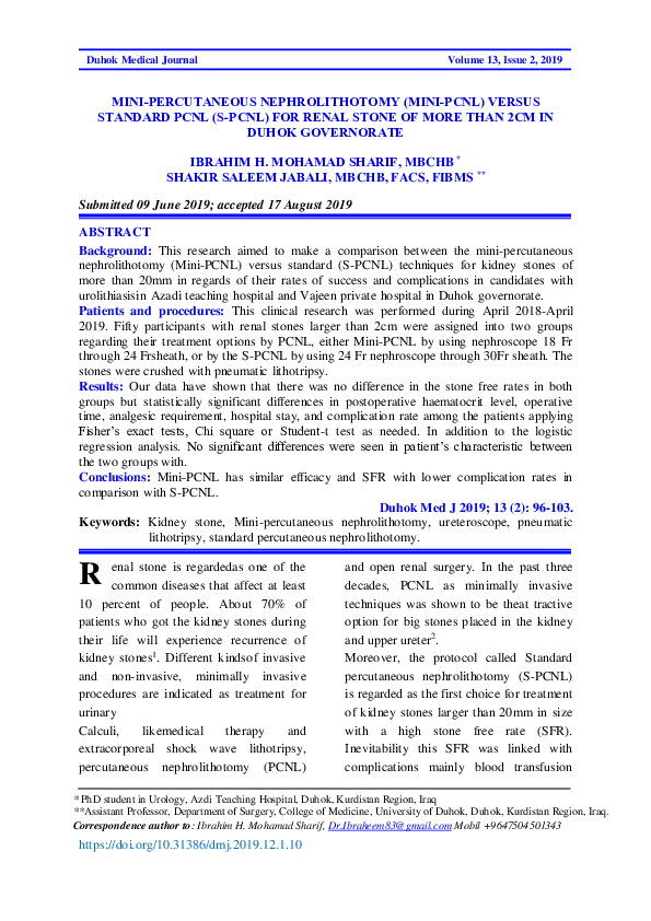 (PDF) Mini-Percutaneous Nephrolithotomy (Mini-PCNL) Versus Standard ...