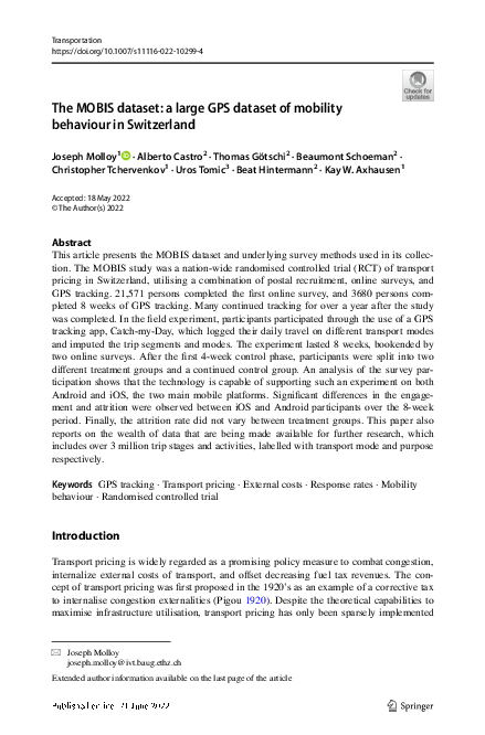 (PDF) The MOBIS dataset: a large GPS dataset of mobility behaviour in Switzerland