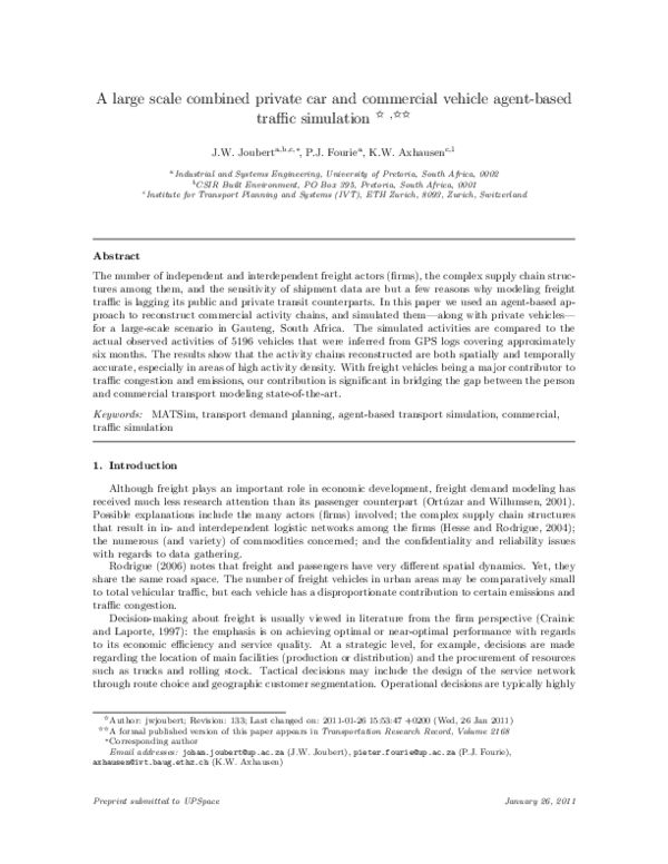Pdf Large Scale Agent Based Combined Traffic Simulation Of Private Cars And Commercial Vehicles