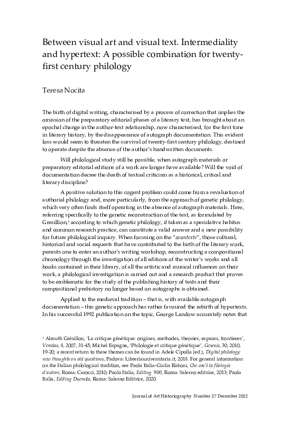 (PDF) Between visual art and visual text. Intermediality and hypertext ...