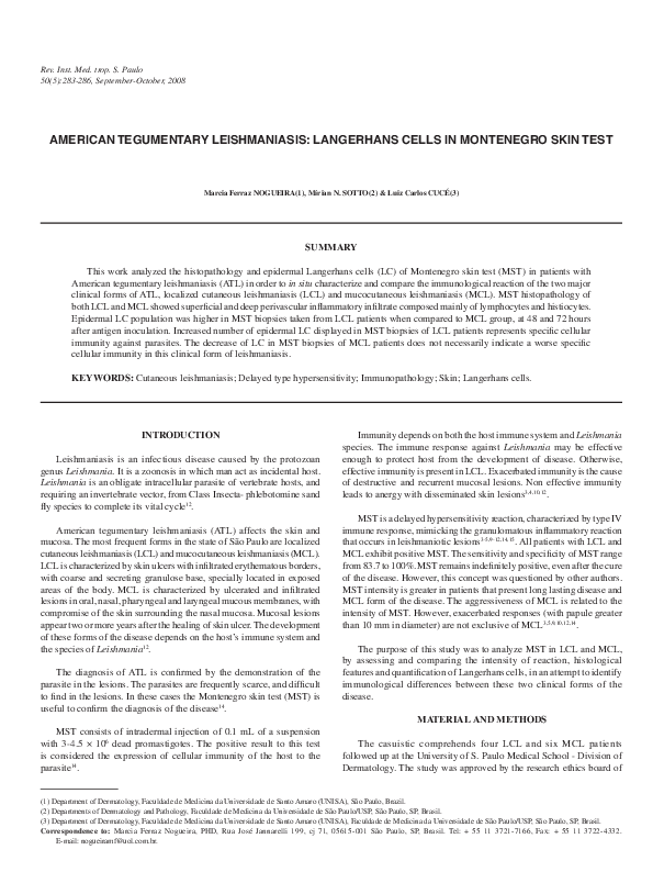 (PDF) American tegumentary leishmaniasis: langerhans cells in ...