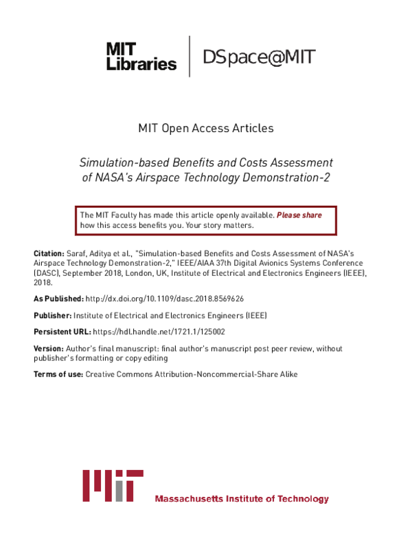(PDF) Simulation-based Benefits and Costs Assessment of NASA's Airspace ...