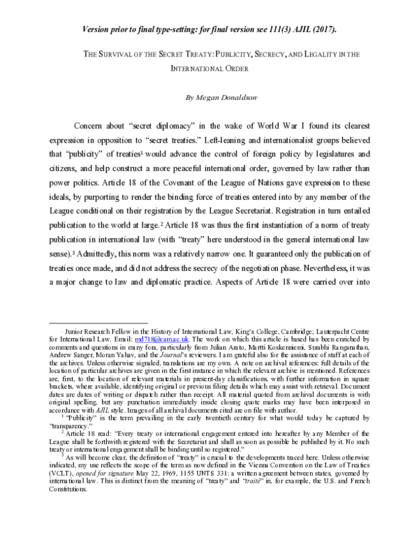 (PDF) The Survival of the Secret Treaty: Publicity, Secrecy, and ...